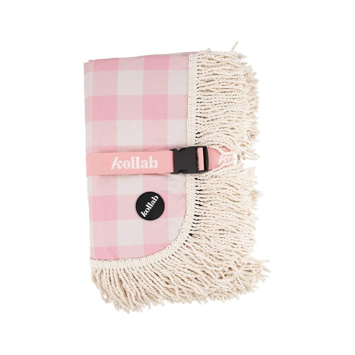 Pink Fringed Medium Picnic Mat - Candy Pink Check by Kollab