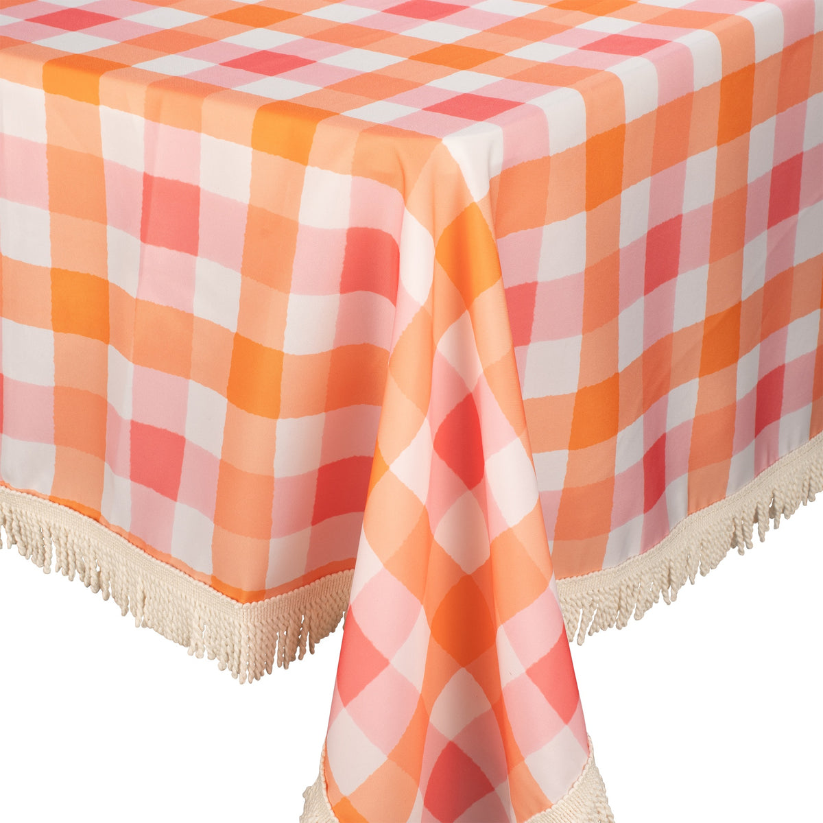 Fringed Tablecloth Watermelon Peach Check – Kollab